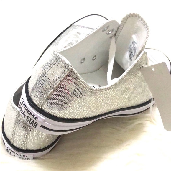 Converse | Shoes | Convese Chuck Taylor Lo Top Silver Glitter Sneaker ...